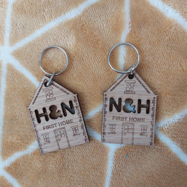 Set of 2 Couples New Home Keyrings - Housewarming Gift - Personalised ...