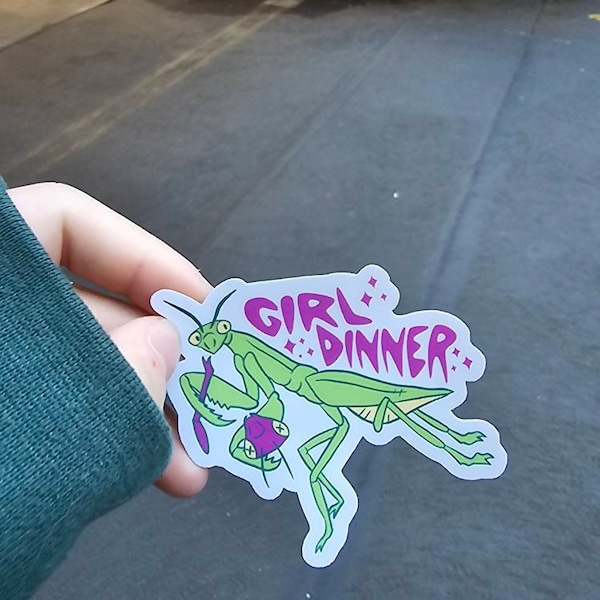 Praying Mantis Girl Dinner Sticker Bug Insect Vinyl Decal Entomology ...