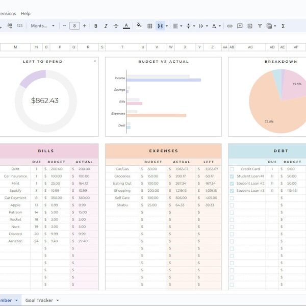 Bill Tracker Spreadsheet, Google Sheets Bill Calendar, Monthly Bill ...