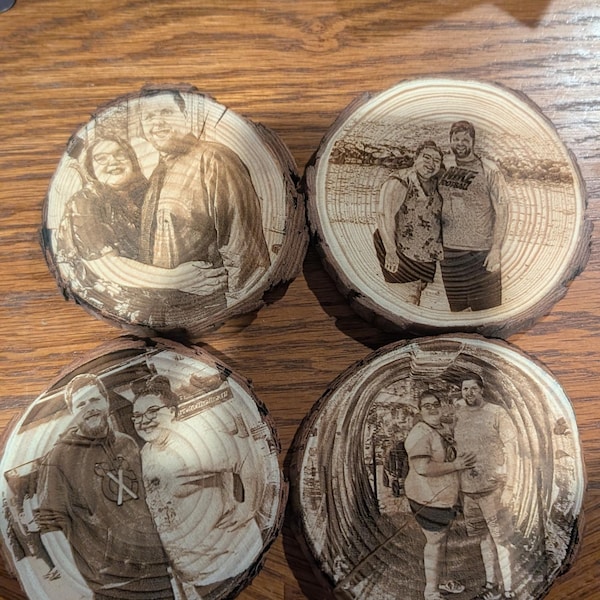 Wood Coasters Engraved W/ Your Custom Photo | Live Edge | Family ...