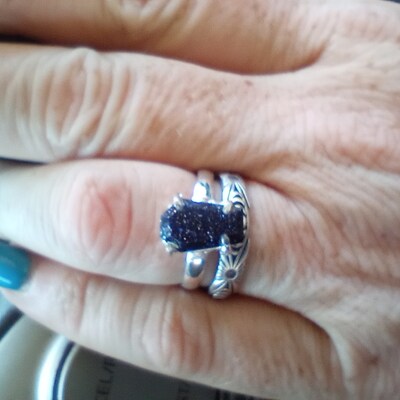 Coffin Ring Blue Sunstone Ring Sterling Silver Ring Prong - Etsy