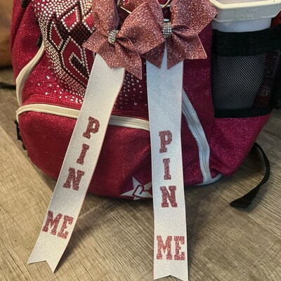 Pin Me Cheer Competition Tag Ribbons, Customizable Glitter Colors Add ...