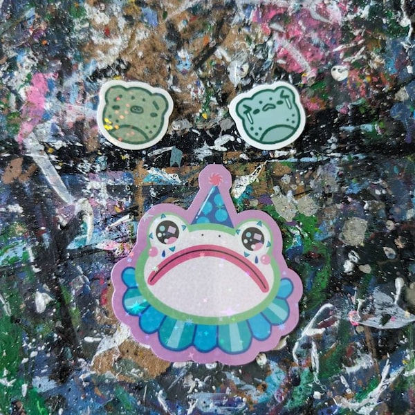 Sad Clown Frog Sticker | Original Sparkle Vinyl Sticker | Glossy ...