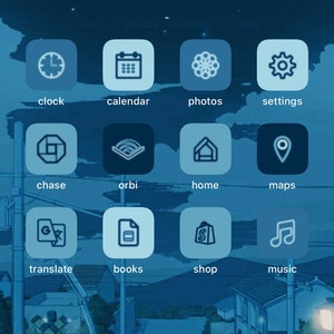 Lo-fi Aesthetic Night Blue Bronze Ios 14 Covers Neon Icon - Etsy