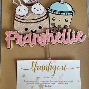 Boba and Bao Cake Topper, Little Dumpling Cake Topper, Boba Tea Cake ...