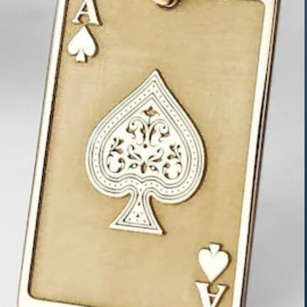 14K Solid Gold Ace of Spades Pendant, Poker Cards Necklace, Blackjack ...