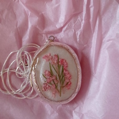 Pressed Flower Locket, Locket Necklace, Big Locket, Vintage Locket ...