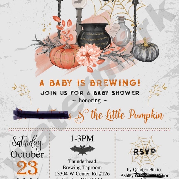 Halloween Baby Shower Invitations, A Baby is Brewing Baby Shower ...
