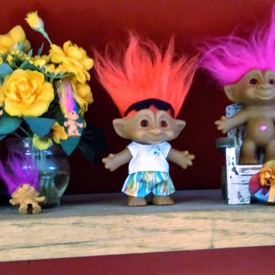 Vintage Ace Novelty Treasure Troll Doll, Red Hair, Red Heart Jewel ...