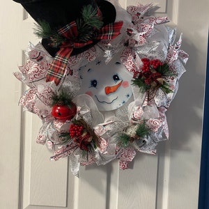 Wreath Sign, Snowman Face Wreath Sign, Round Snowman Face Wreath Sign ...