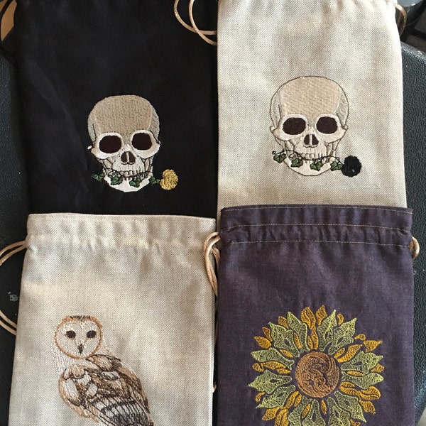 Embroidered Natural Barn Owl Drawstring Bag, Handmade, Silk Lined - Etsy