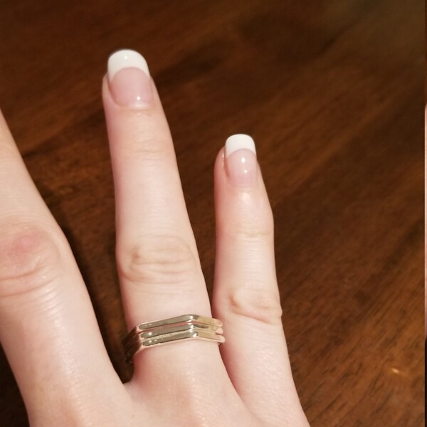 Geometric Stacking Rings, Set of 3 Solid Sterling Silver Rings, Hexagon ...