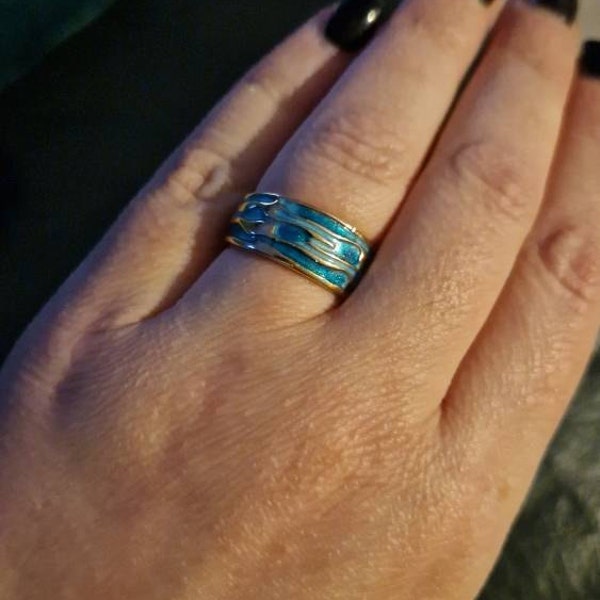 Ocean Ring. 18k Gold Plated Sterling Silver. Enamel in Shades of ...