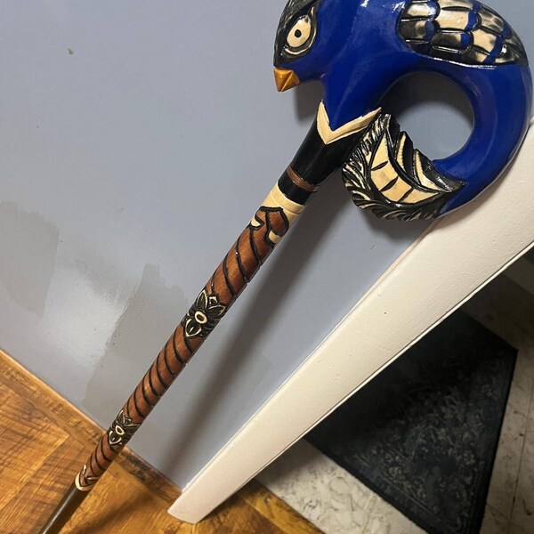Phoenix Wooden Cane With Carved Handle: Decorative and Functional Wood ...