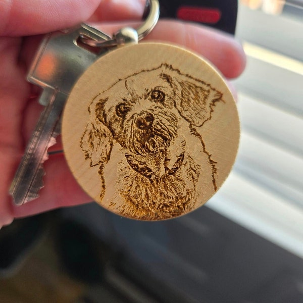 Pet Portrait Key Chain Custom Pet Photo Name Engraved Key Ring Pet ...