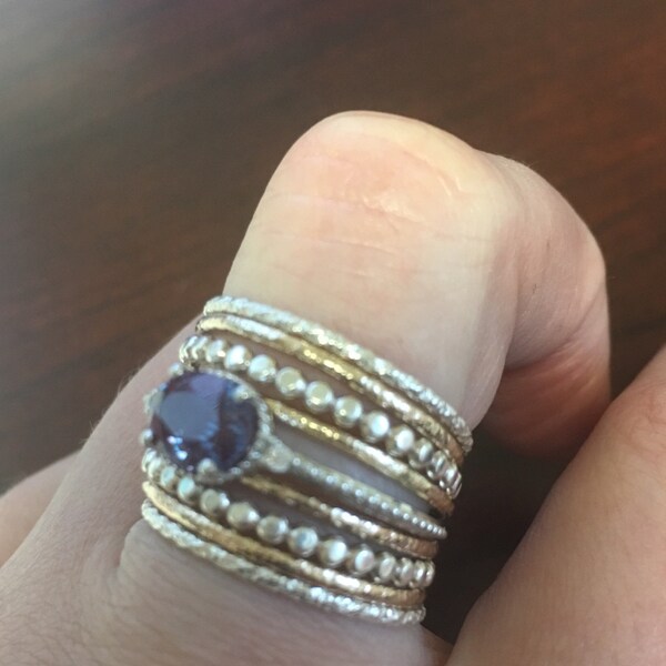 Contemporary Tri-color Stacking Rings in Rose Gold, Yellow Gold and ...
