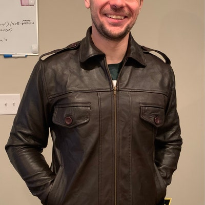 Black Leather Mens Motorcycle Jacket With Waist Adjusters Cafe - Etsy