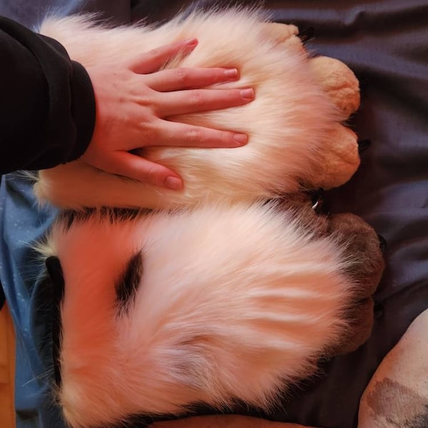 Beige and Brown Cat Paws Petplay Puppy Cosplay, Fursuit Paws Custom for ...