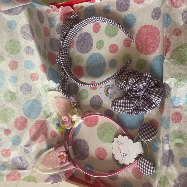 Blue Gingham School Hair Accessory Set. Includes Scrunchies, Headband ...