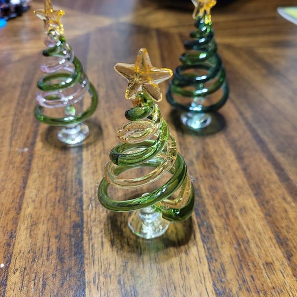 Handmade Blown Glass Christmas Tree,molten Glass Figurine, Small ...