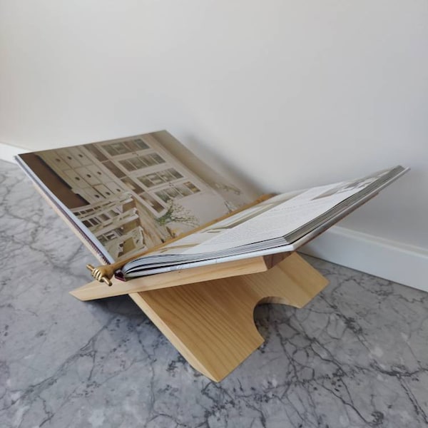 Rustic Wood Book Stand – Handmade Display Rack for Open Books ...
