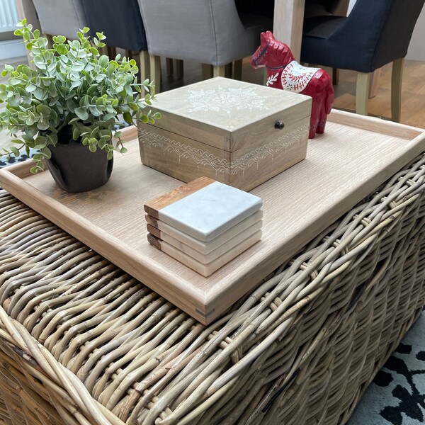 Handmade Oak Ottoman Tray, Wooden Serving Tray, Footstool Storage ...