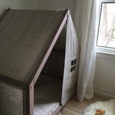 Modern Dog House With a Front and Back Linen Cover, Indoor Dog Bed, Pet ...