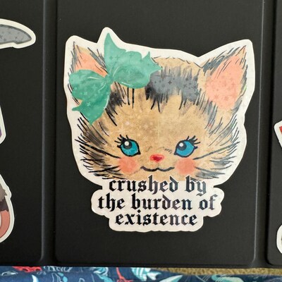 Feral Kitten Sticker Cute Vintage Cat Existential Dread Funny Kitsch ...