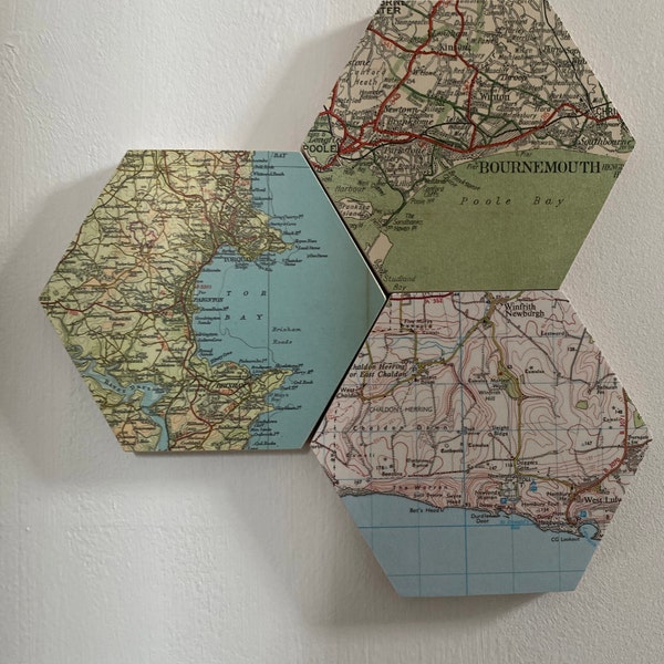 World Map Wall Art - Hexagon Map Wall Art - Personalised Home Decor ...
