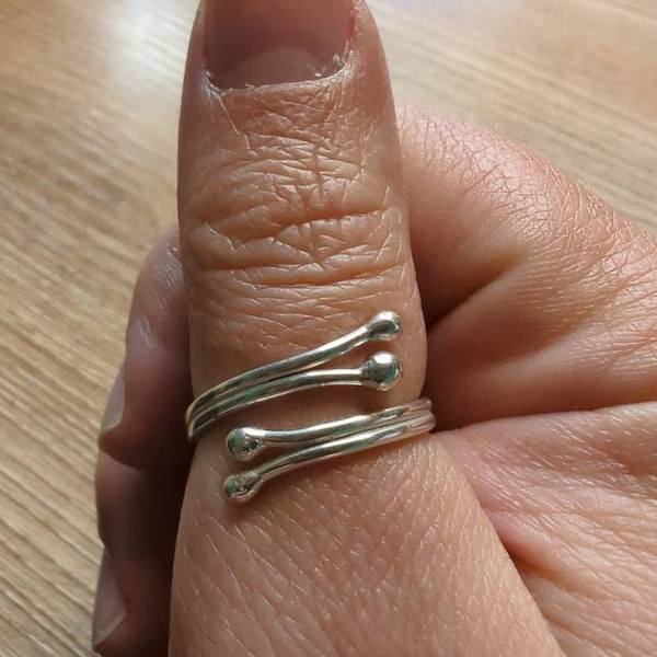 Sterling Silver Ring Open Double Band Ring Adjustable With Balls ...