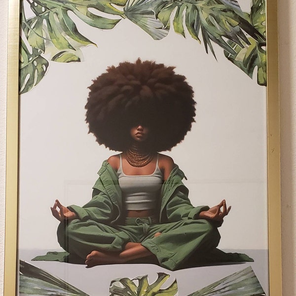 Black Girl Meditation Art Print, African American Zen Woman Wall Decor ...