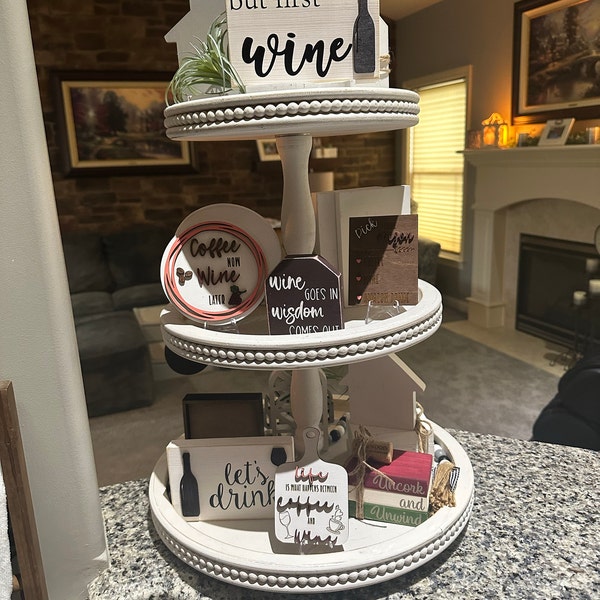 Wine Mini Wood Book Stack, Wine Themed Book Stack Tier Tray Decor ...