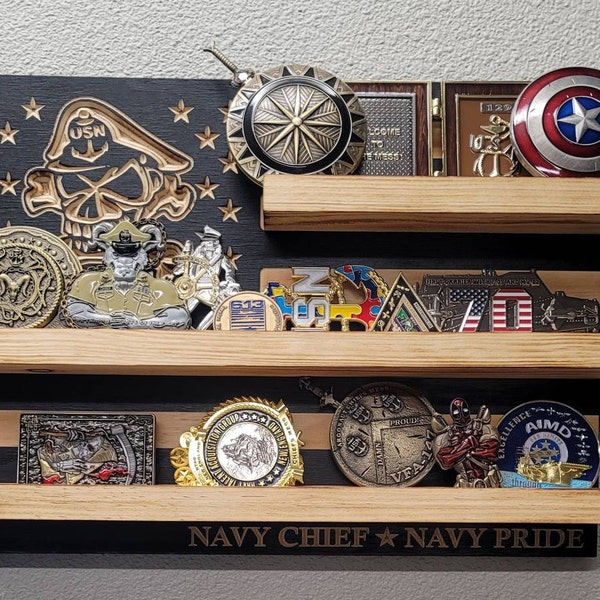 40 Coins Navy Chief CPO Anchor Skull Challenge Coin Display Holder US ...