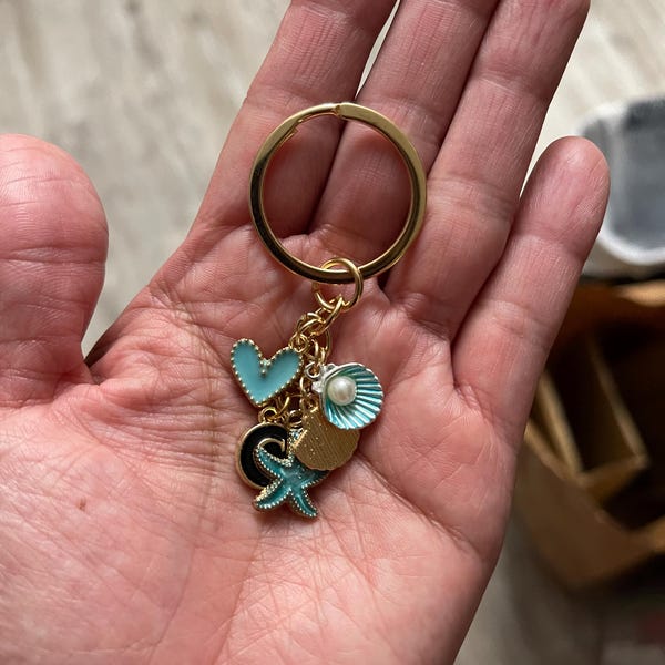 Girly Dangle Keychain Custom Initial With Flower-star-cherry-envelope ...