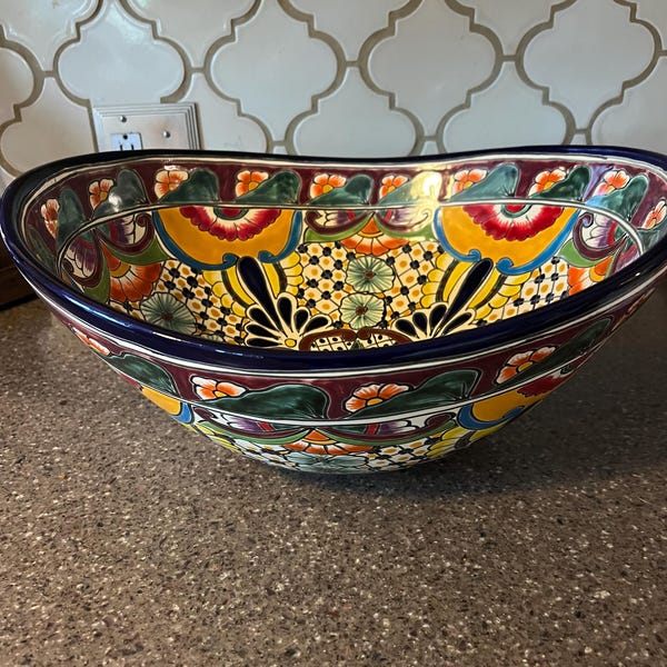 CARIBE - Mexican Handpainted Washbasin Round Sink MEDIUM Talavera ...