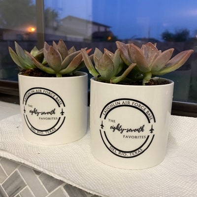 Planter With Custom Business Logo 3 Inch White Ceramic Pot W/ Bamboo ...