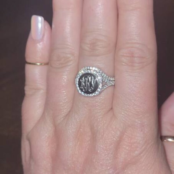 Sterling Silver Monogram Ring, Stackable Monogram Ring, 925 Monogram Ring, Initial Ring ...