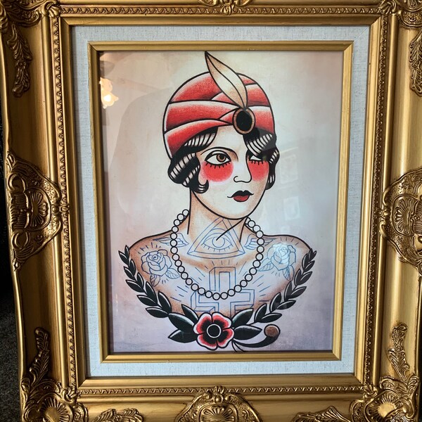 Fortune Teller Flapper Traditional Tattoo Flash - Etsy