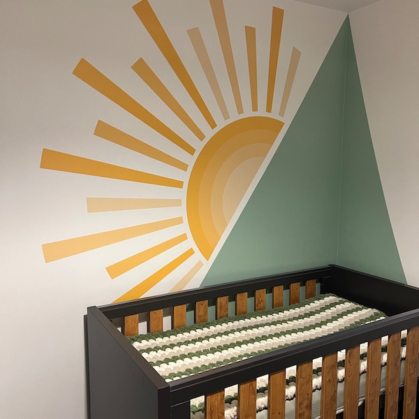 Rising Sun Wall Sticker | Rainbow Sun Wall Decal | Half Sun Wall Decal ...