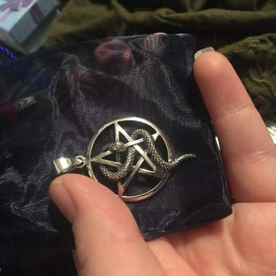Pentagram Snake 925 Sterling Silver Pendant Pentacle Star Occult Sacred ...