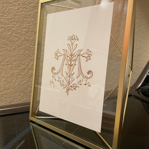 Marian Floral M Art Print, Catholic Marian Art Print, Catholic Wall Art ...