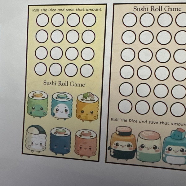 Sushi Roll the Dice Savings Challenge and Cash Envelope - Etsy