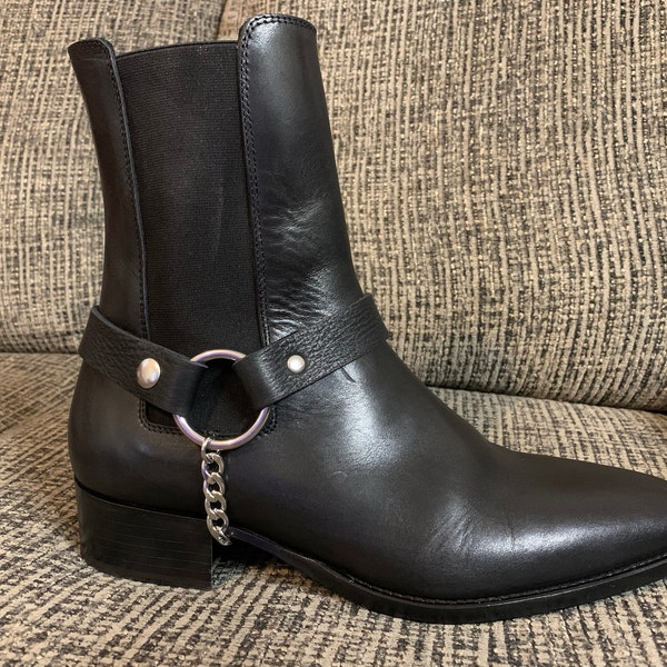 Handmade Leather and Stainless Steel Boot Harnesses Punk Gothic Chunky ...