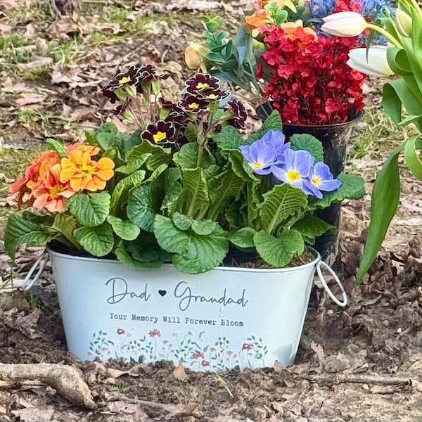 Personalised Memorial Planter, Memorial for Dad, Grandad, Cemetery ...