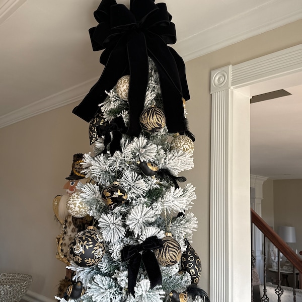 Black Velvet Christmas Tree Bow for Wreath, Lantern Bow Decoration ...