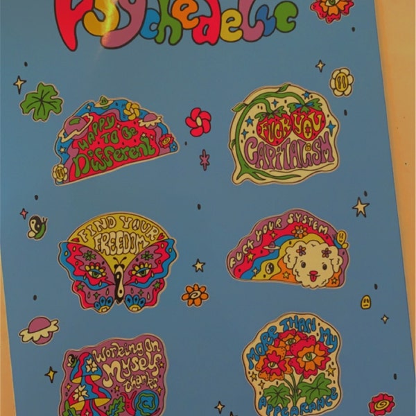 Psychedelic Vinyl Sticker Sheet // Colourful Planner Stickers ...