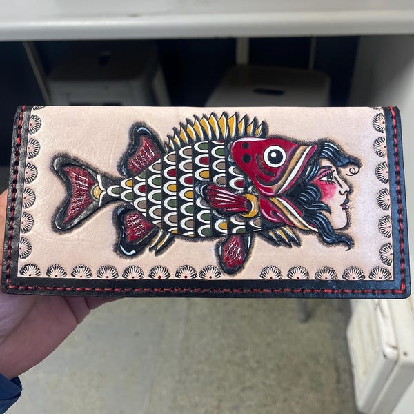 Vintage Style American Traditional Tattoo Style Bat Bifold Leather ...