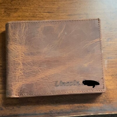 Leather Wallet Engraving Available for All Message, Text, Initials ...
