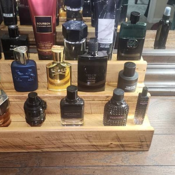 Reclaimed Wood Fragrance Display Shelf | Bathroom Vanity Organization ...