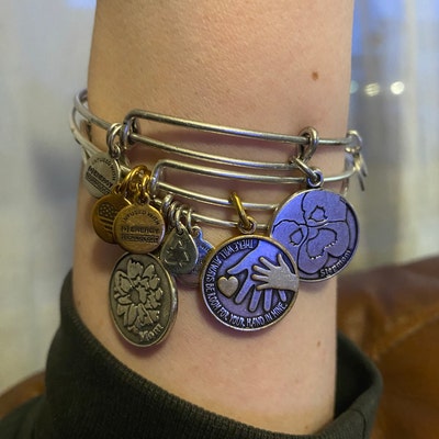 Alex and Ani M Initial Bangle Bracelet, Rafaelian Silver/gold, or Silver Retired and Rare ...